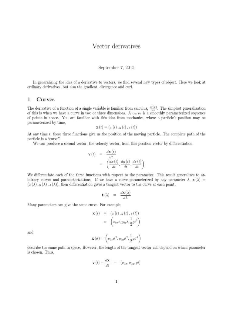 Notes On Derivatives of Vectors | PDF