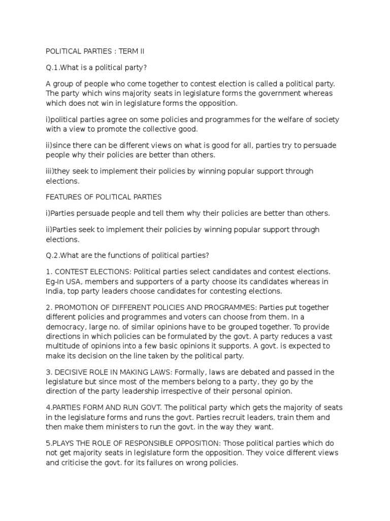 Ch-6 Political Parties | PDF | Political Parties | Elections