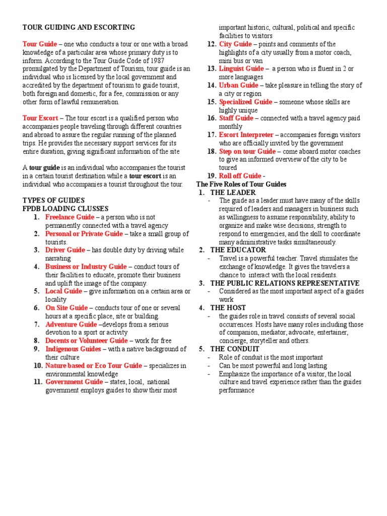 Tour Guiding and Escorting | PDF | Guide | Tourism