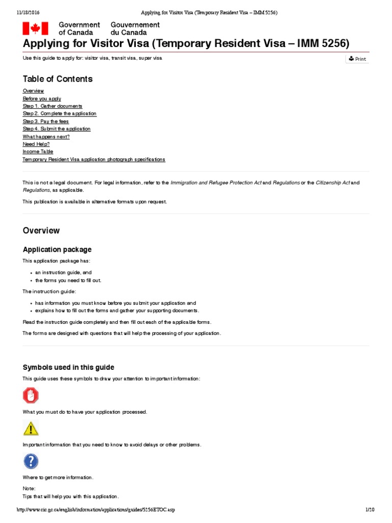 Applying For Visitor Visa (Temporary Resident Visa - IMM 5256) | PDF ...