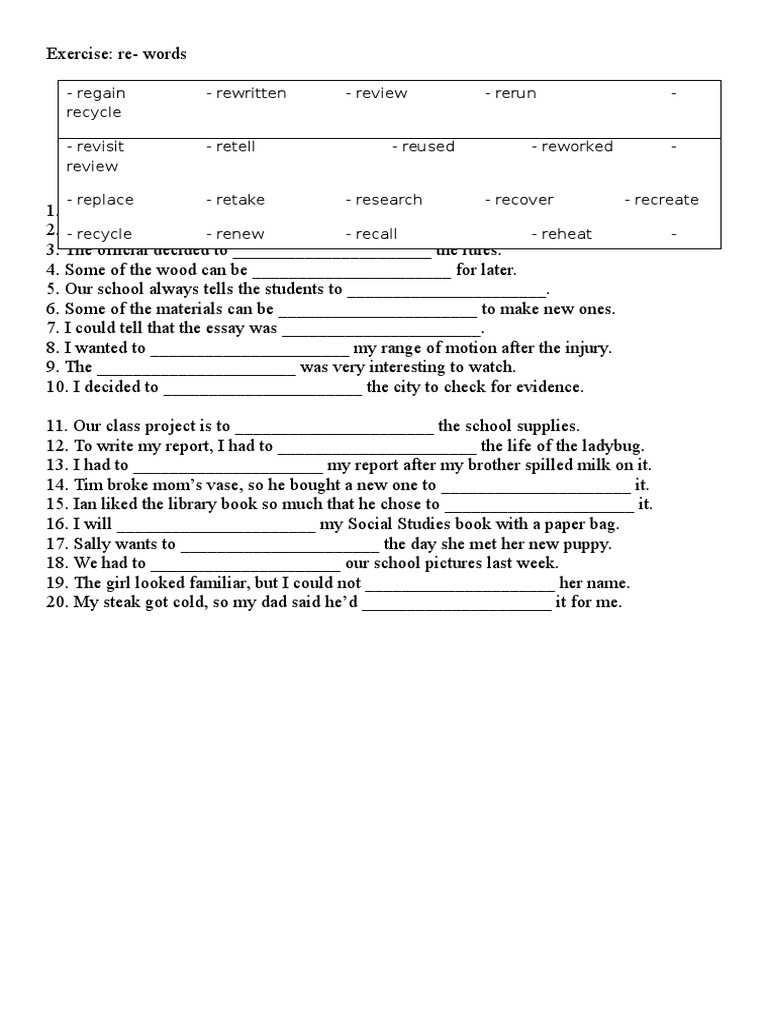 Exercise of Re - Words | PDF