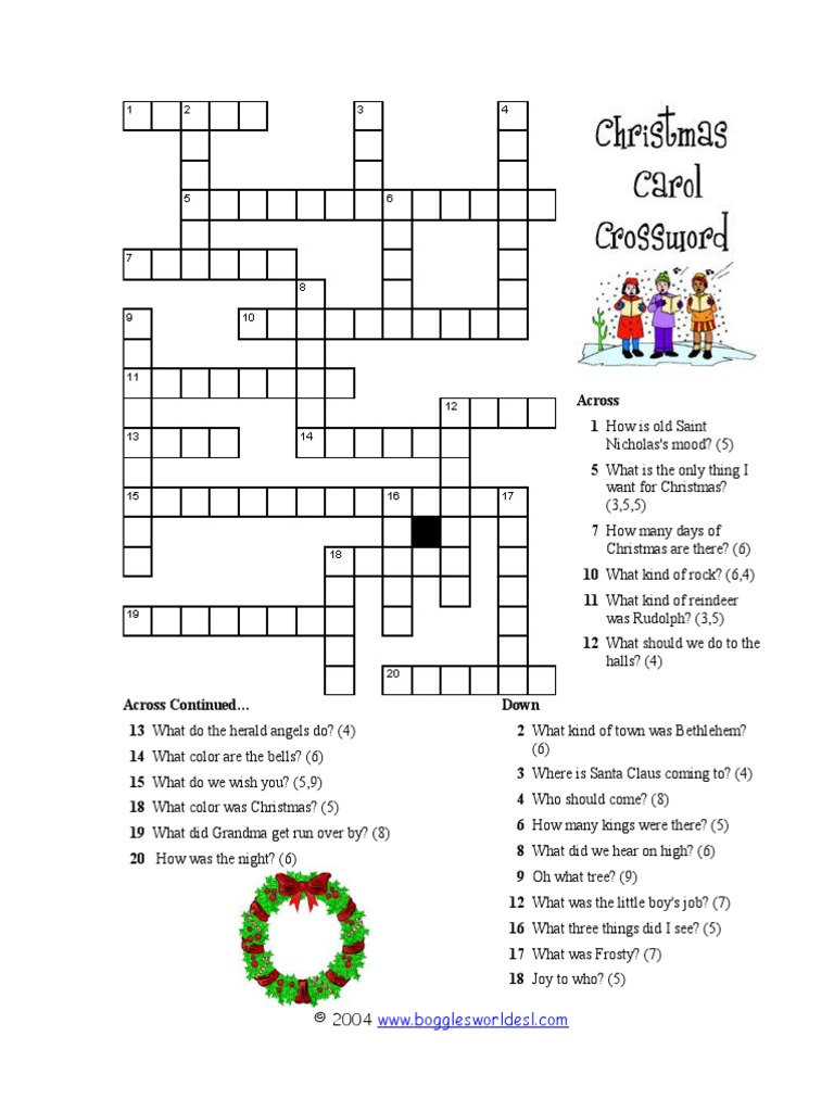 Christmas Carol Crossword | PDF