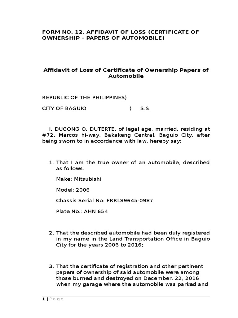 Form No 12 | PDF | Affidavit | Government Information