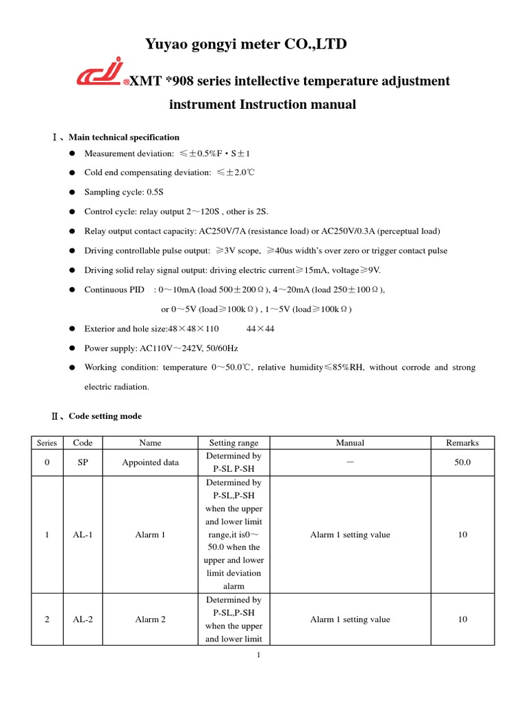 Man - Yuyao Gongyi - Xmt908 - Eng | PDF | Parameter (Computer Programming) | Relay