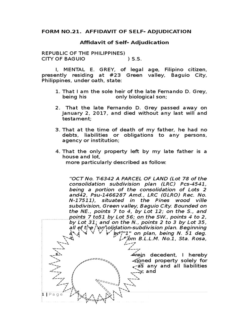 Form No.21. Affidavit of Self-Adjudication Affidavit of Self ...