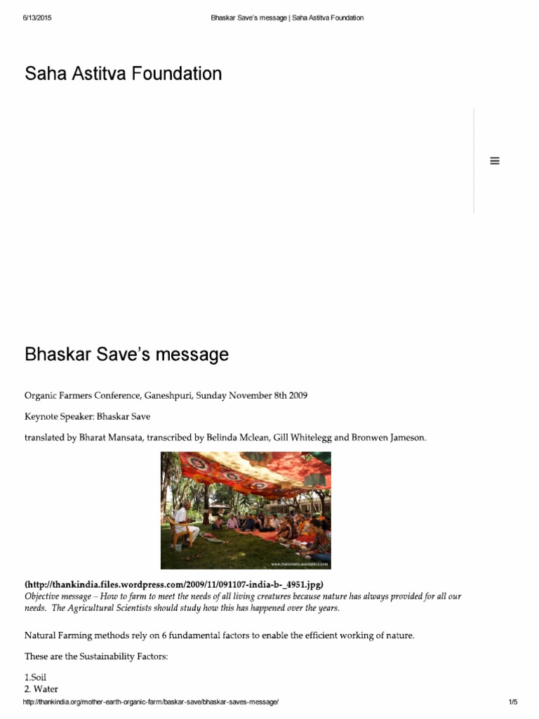 Bhaskar Save's Message - Saha Astitva Foundation | PDF