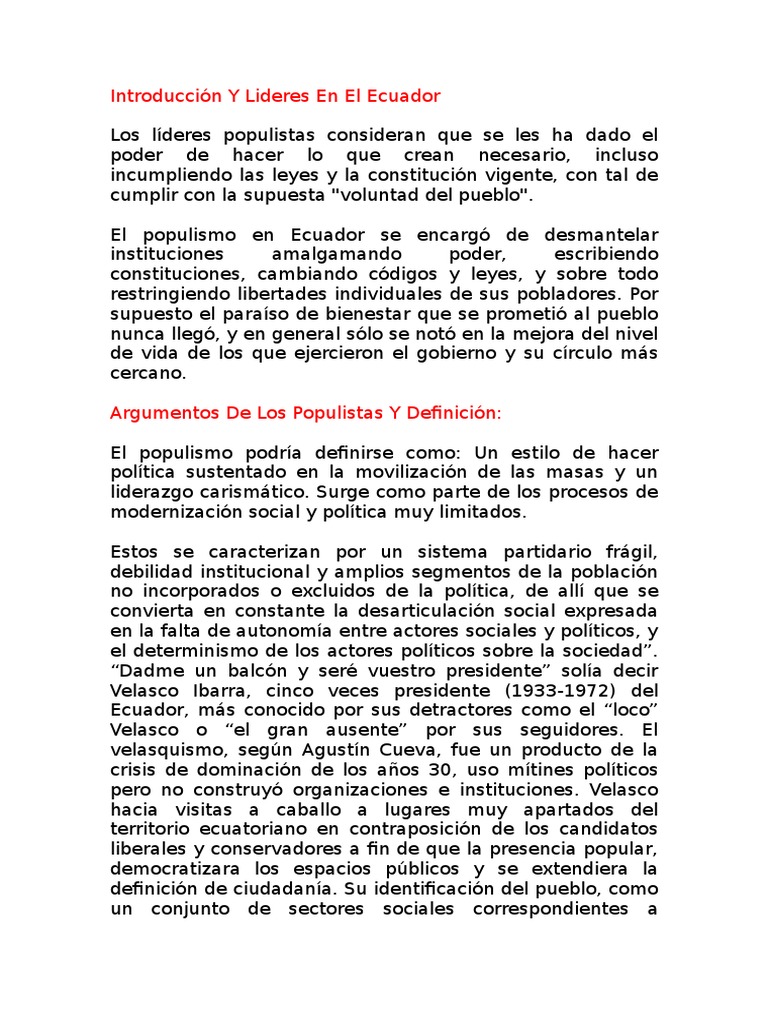 Introducción Y Lideres en El Ecuador | PDF | Populismo | Ecuador