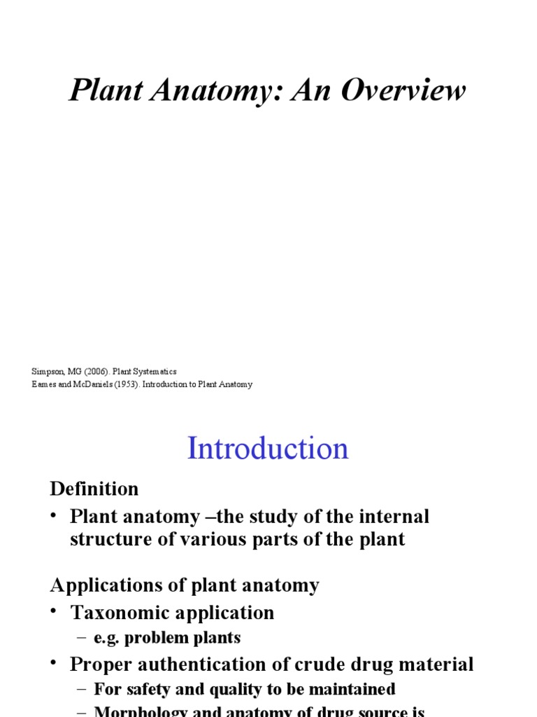 Plant Anatomy: An Overview | PDF | Tissue (Biology) | Reproduction