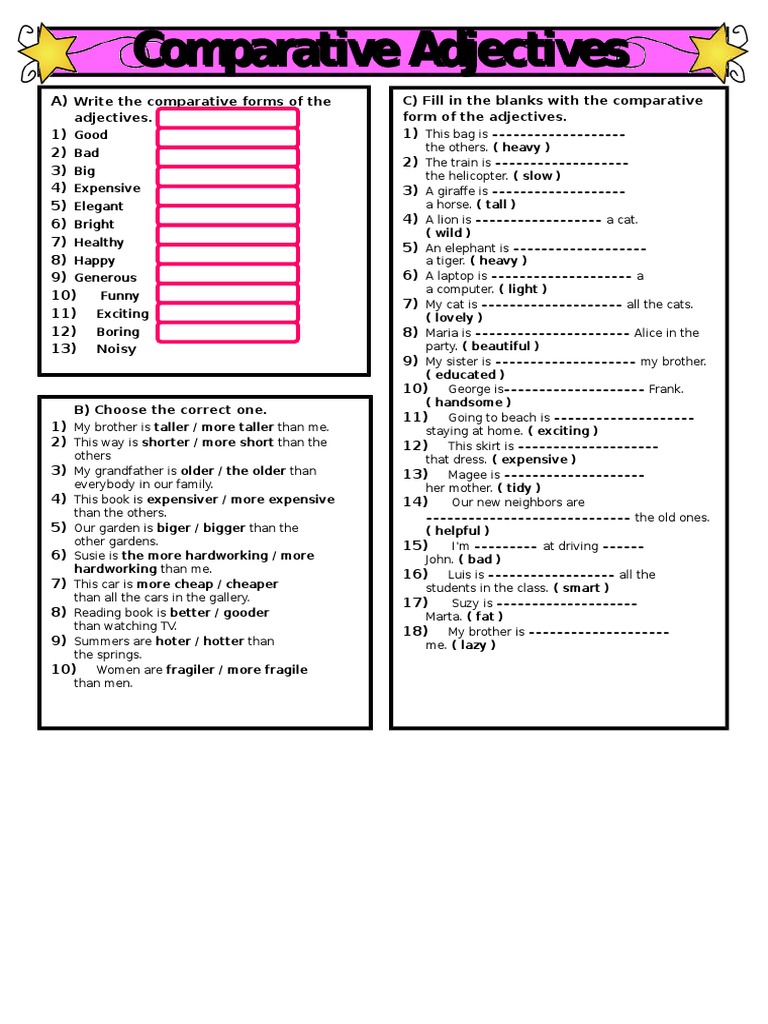 Comparative Adjectives Worksheet | PDF