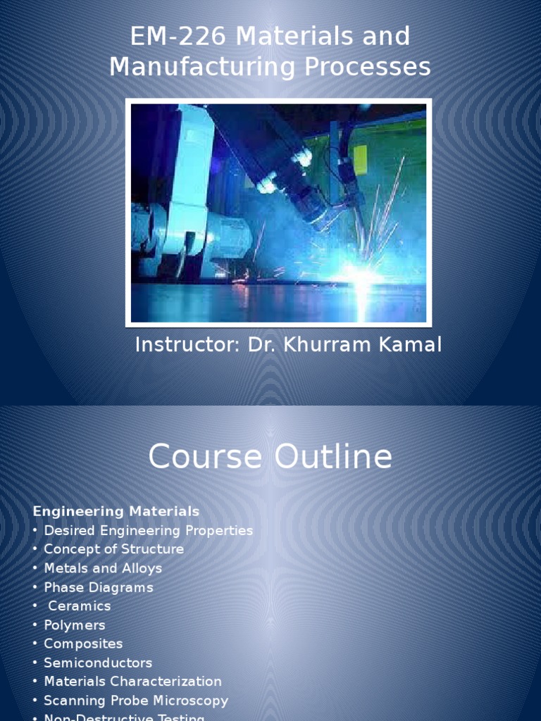 EM-226 Materials and Manufacturing Processes: Instructor: Dr. Khurram ...
