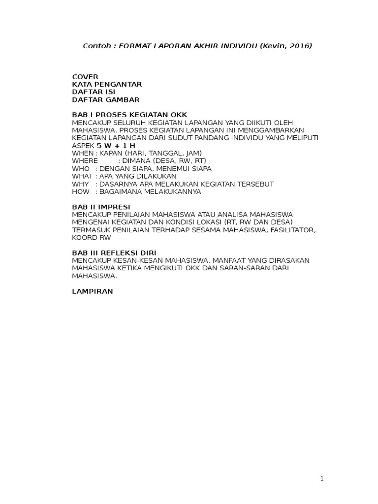 Format Laporan Okk Individu | PDF