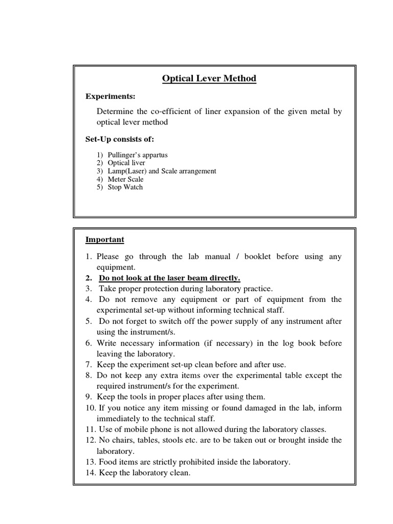 Optical Lever PDF | Download Free PDF | Laboratories | Temperature