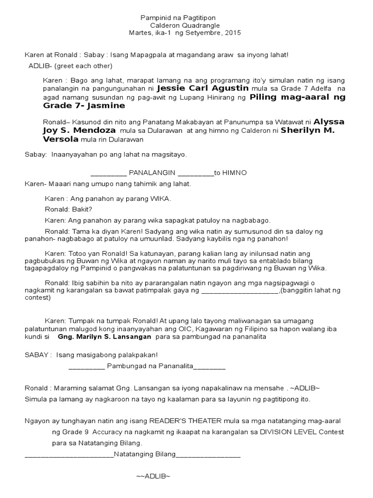 Script - Pampinid Na Pagtitipon Bw2015 | PDF
