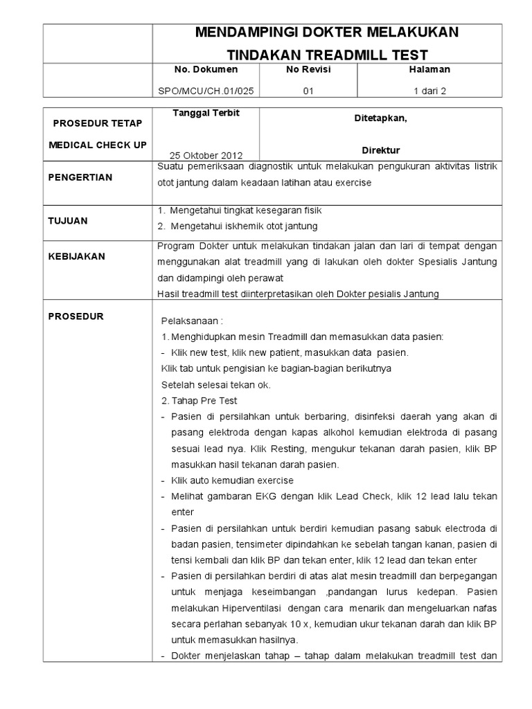 Spo Mcu-Mendampingi Tindakan Treadmill Test | PDF