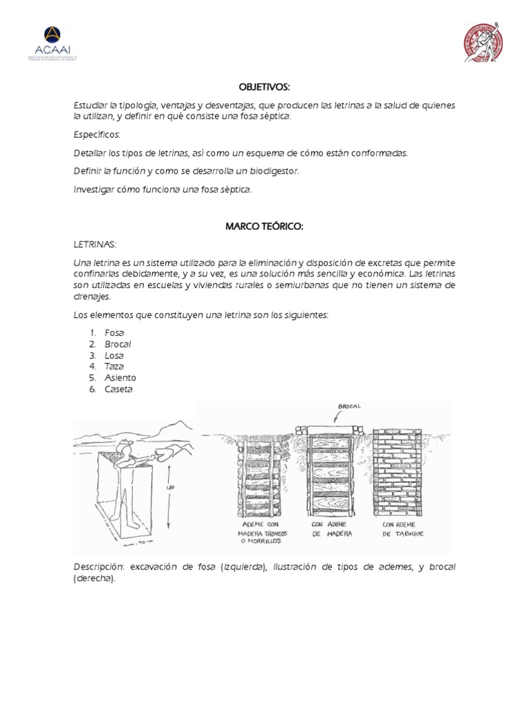 Tipos y Funciones de Letrinas y Fosas Sépticas | PDF | Letrina | Tanque ...