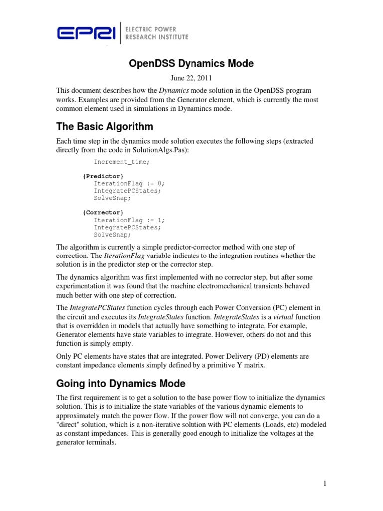 OpenDSS Dynamics Mode | PDF | Matrix (Mathematics) | Electric Current