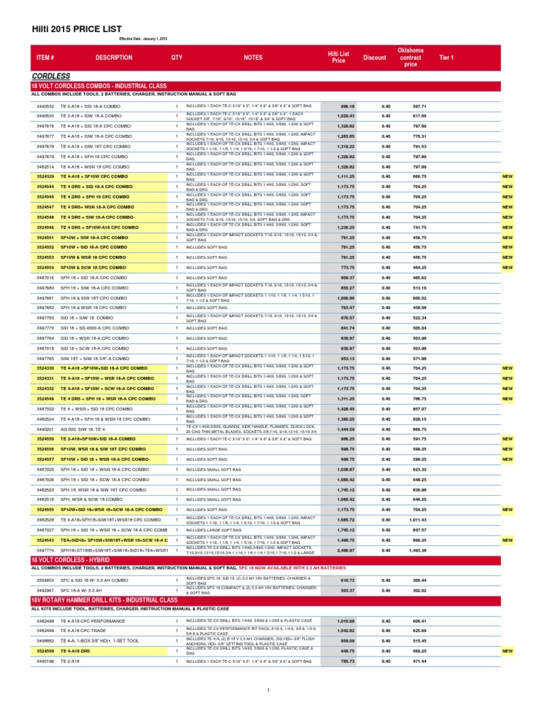 Hilti 2015 Power Tool Battery Chart | PDF | Drill | Battery Charger