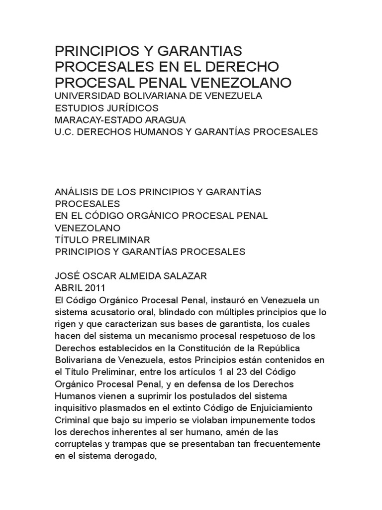 Principios y Garantias Procesales en El Derecho Procesal Penal Venezolano | PDF | Juez ...