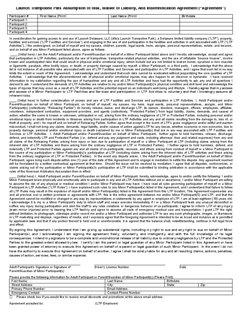 Launch Trampoline Park Waiver Form | PDF | Indemnity | Mediation