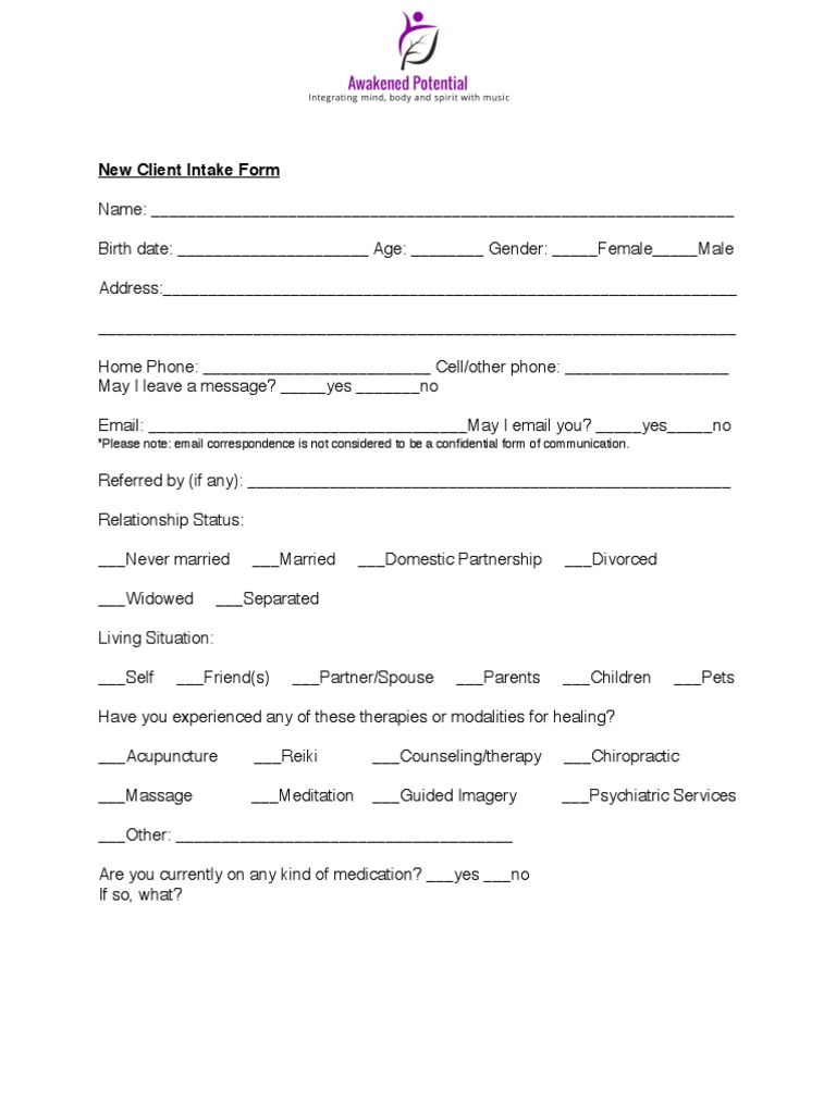 New Client Intake Form | PDF