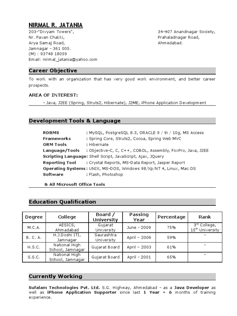 Nirmal CV (Final) 3 | PDF | Java Platform | Java (Programming Language)