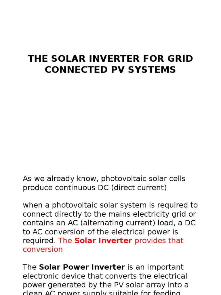 The Solar Inverter For Grid Connected PV Systems | PDF | Power Inverter ...