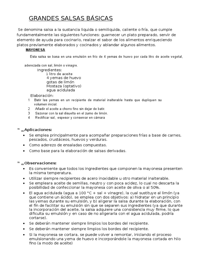 Salsas Madre y Derivados | PDF | Salsa | Mayonesa