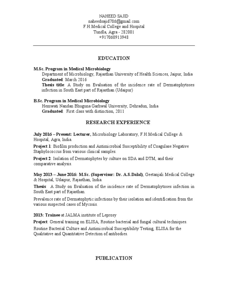 Nikki CV Formated | PDF | Medical Microbiology | Infection