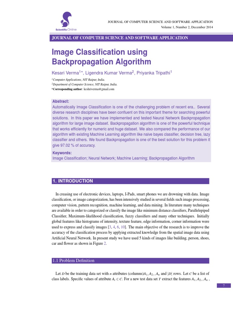 Image Classification Using Backpropagation Algorithm: Kesari Verma, Ligendra Kumar Verma ...