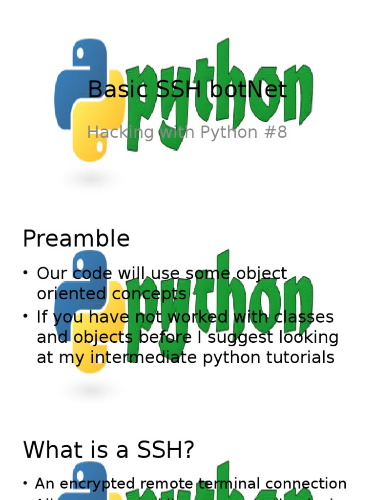 Basic Ssh Botnet Hacking With Python 8 Pdf Secure Shell Server Computing 8599