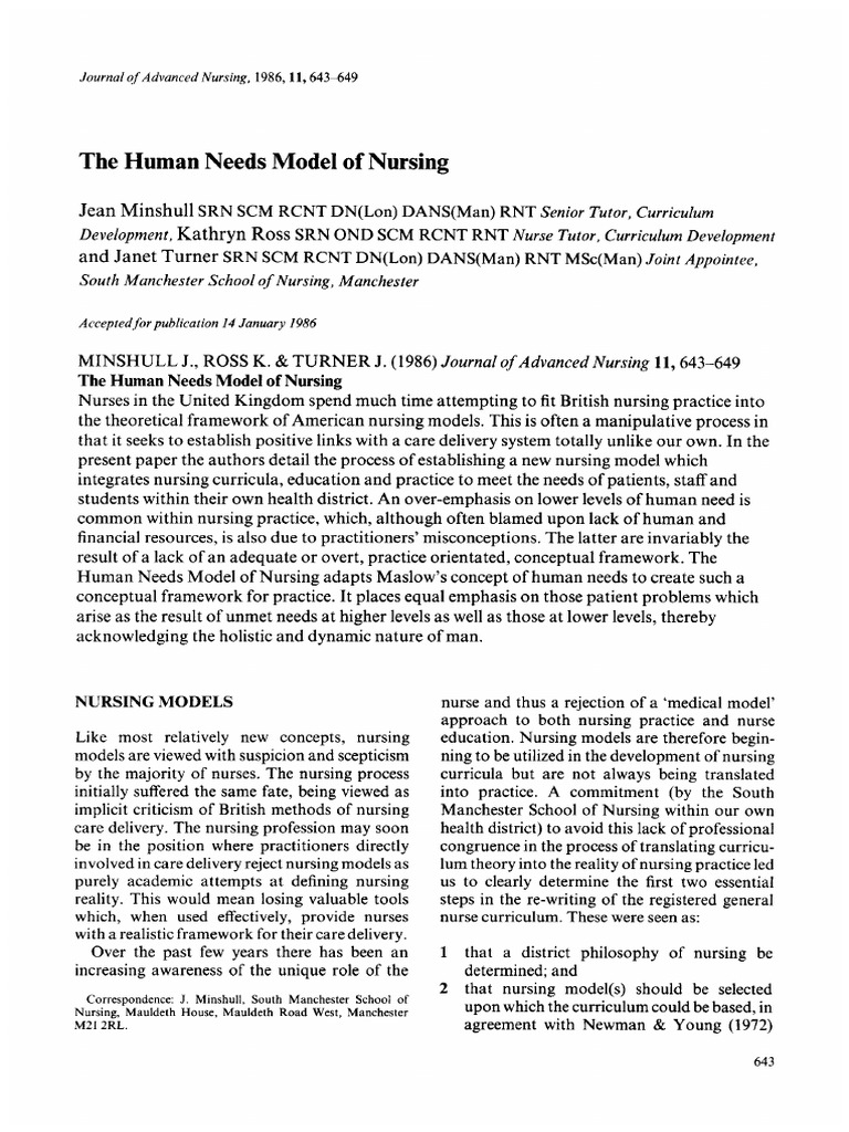 Basic Human Need | PDF | Nursing | Conceptual Model
