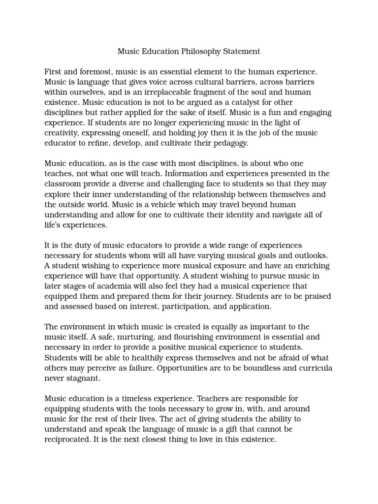 Music Education Philosophy Statement | PDF