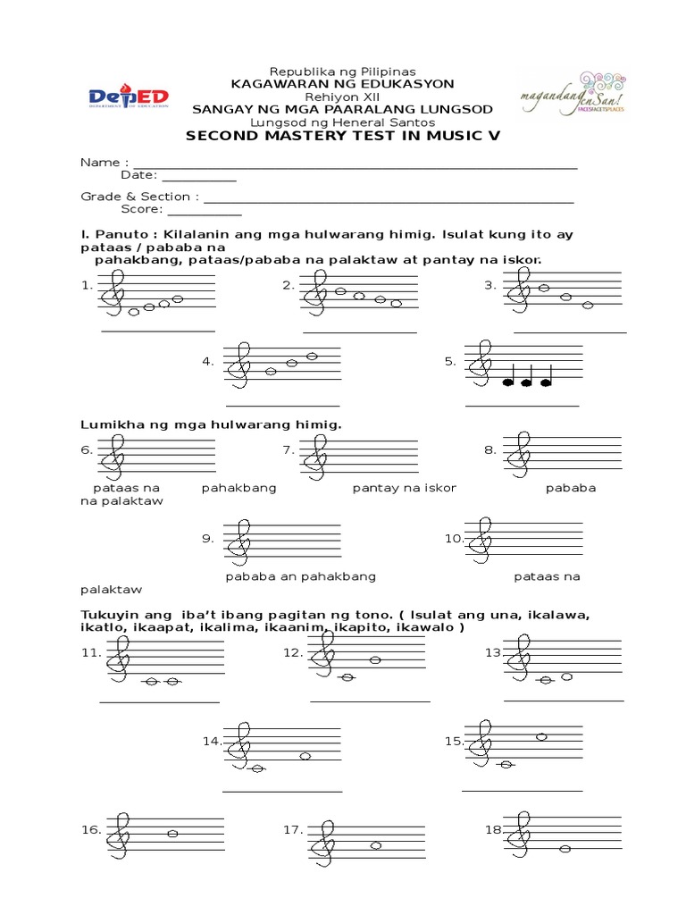 2nd Mastery Test Music V | PDF