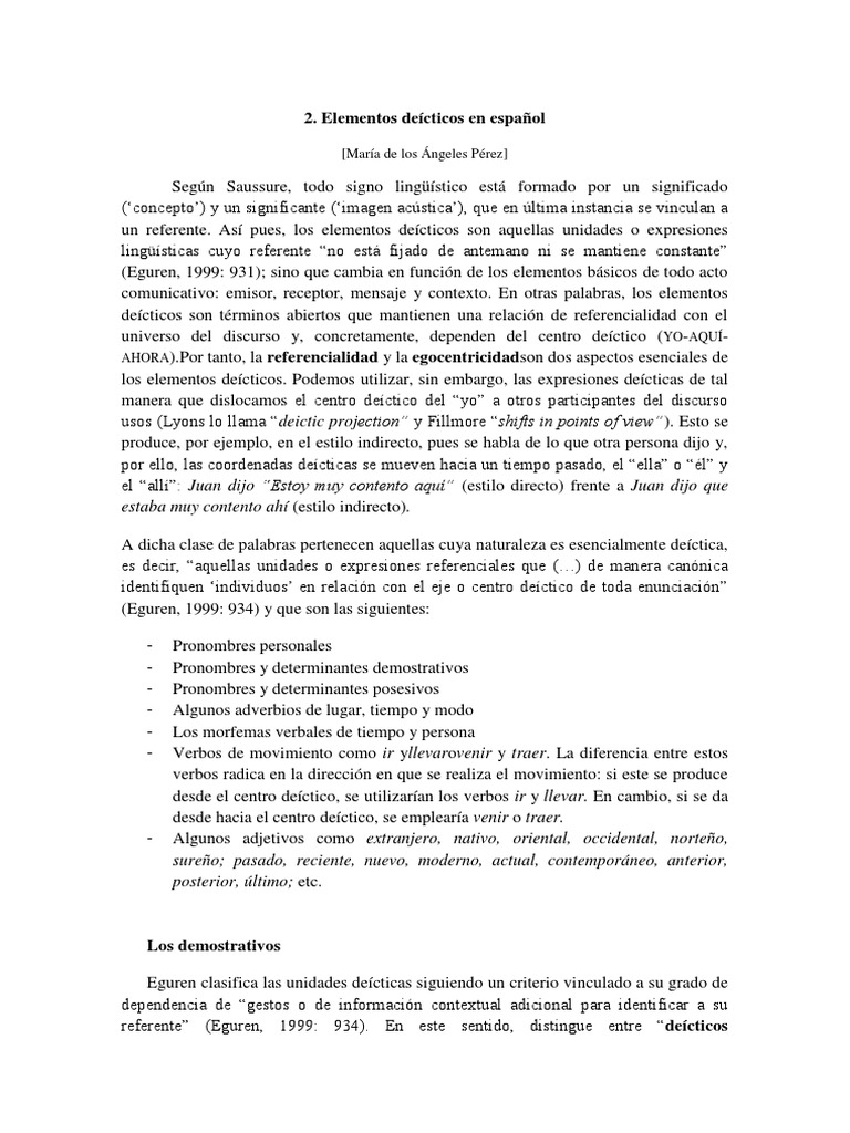 Elementos Deícticos en Español PDF | PDF
