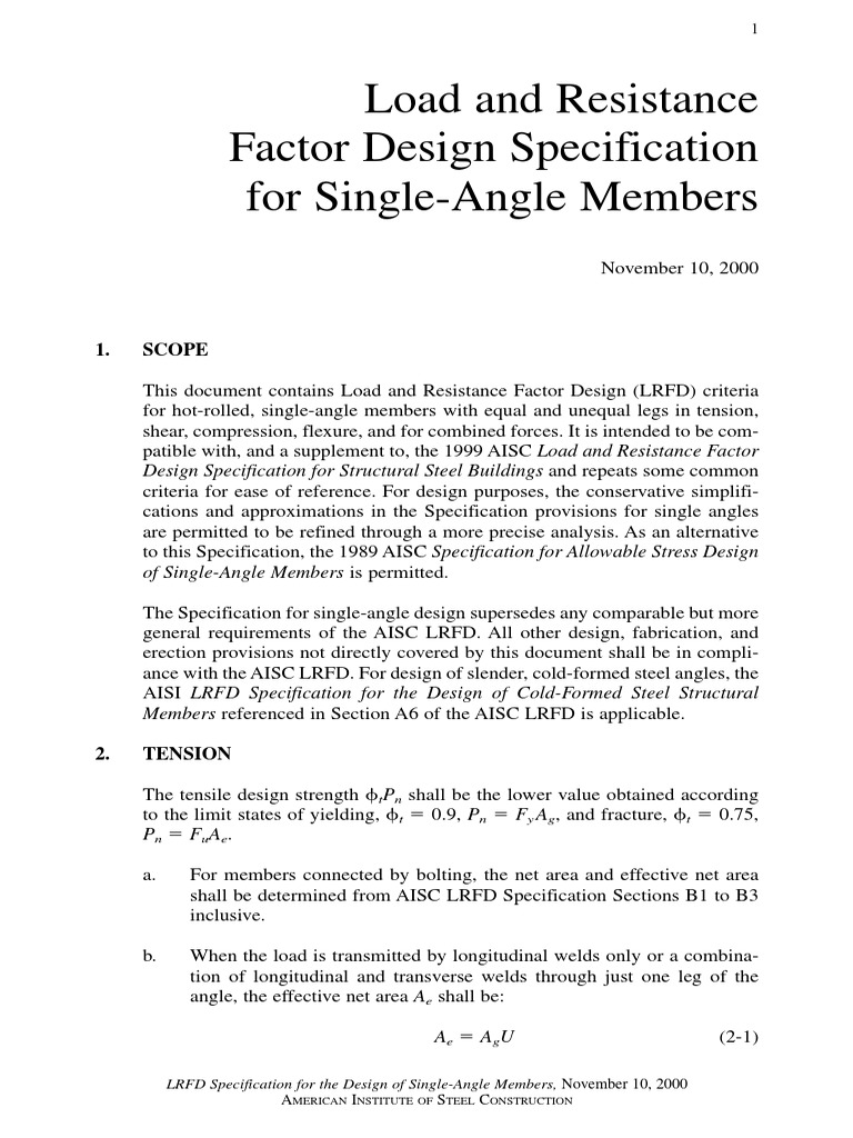 Single-Angle Member Design Specification | PDF