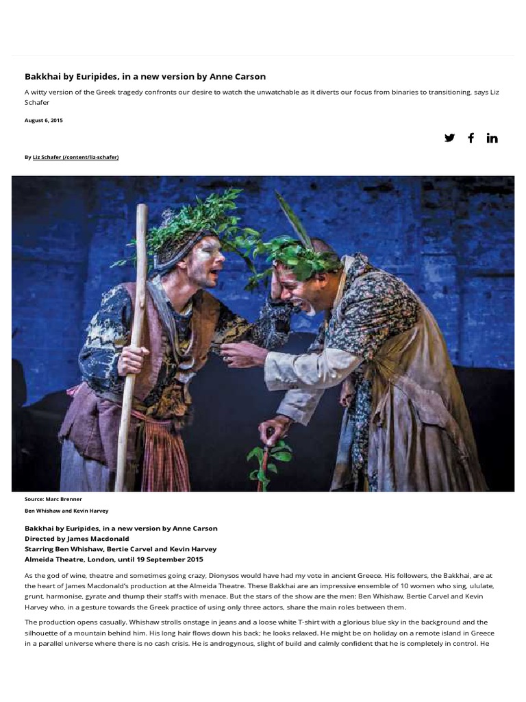 Bakkhai by Euripides, in A New Version by Anne Carson - Times Higher ...