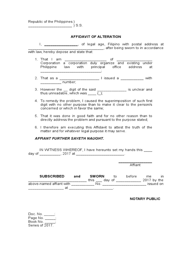 Affidavit of Alteration | PDF
