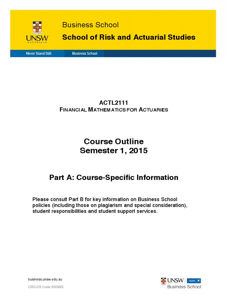 ACTL2111 Financial Mathematics For Actuaries S12015 | PDF | Actuary ...