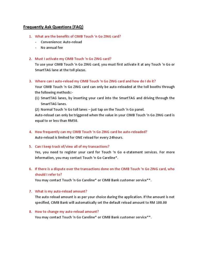 CIMB Touch 'n Go ZING Card FAQ | PDF | Finance & Money Management