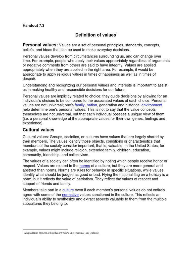 Definition of Values | PDF