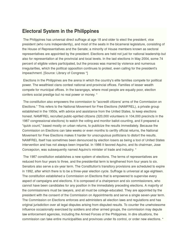 Electoral System in The Philippines | PDF | Two Round System | Voting