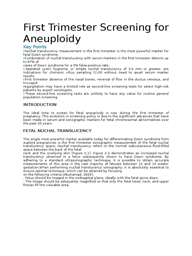 First Trimester Screening For Aneuploidy | PDF | Medical Ultrasound ...