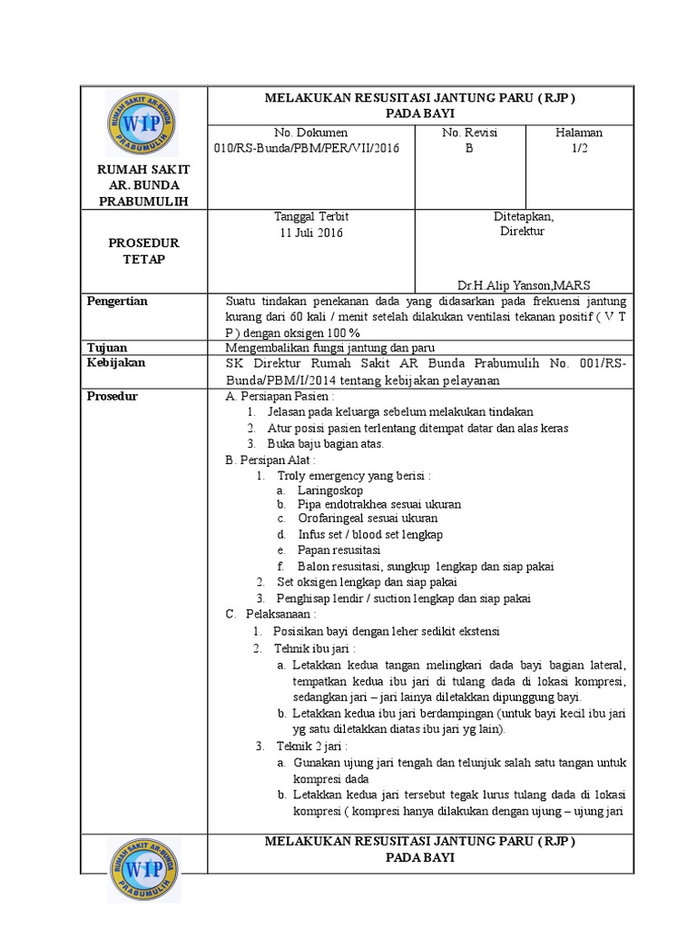 Prosedur RJP pada Bayi Baru Lahir | PDF