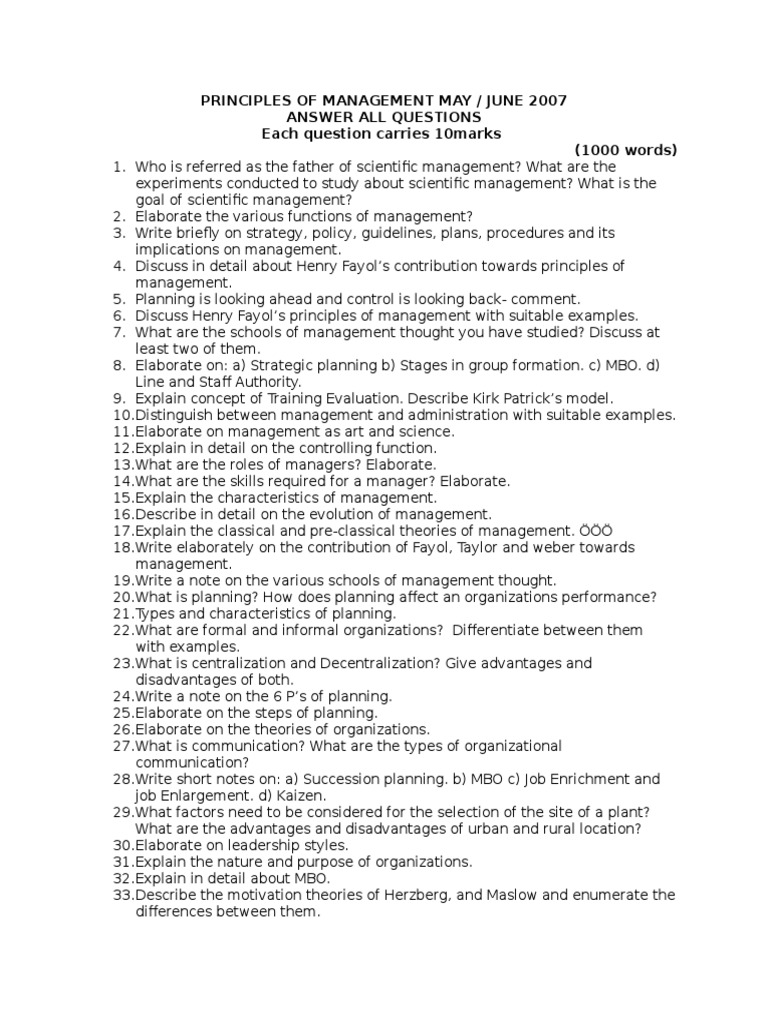 Principles of Management Assignment Questions 1 | PDF | Action ...