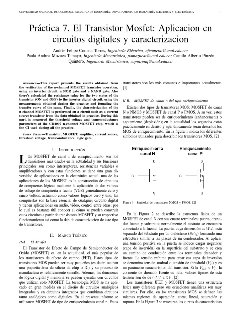 Practica 7 MOSFET | PDF | Mosfet | Transistor