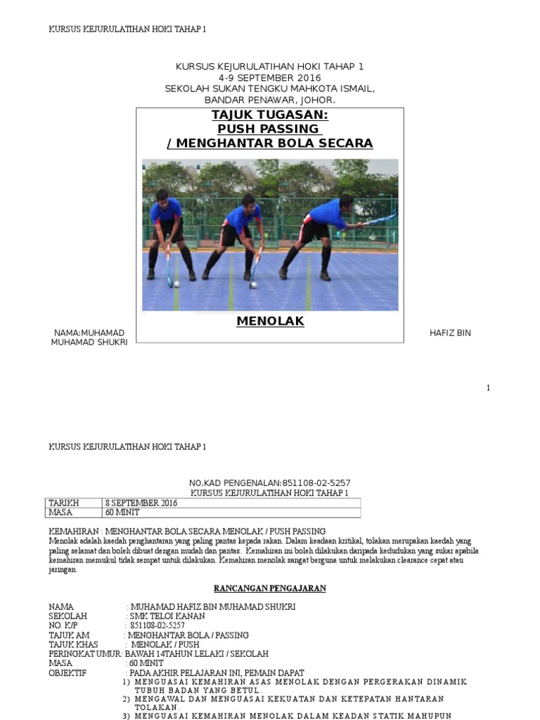 RPH Hoki Kemahiran Menolak | PDF