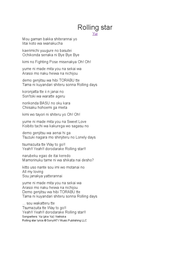 Rolling Star Lyric | PDF