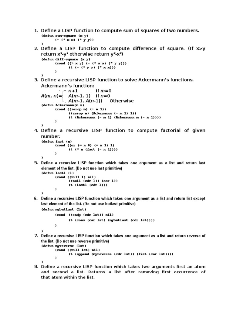 Lisp Programs Pdf Summation Notation