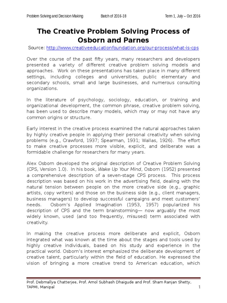 05 - The CPS of Osborn and Parnes | PDF | Creativity | Brainstorming