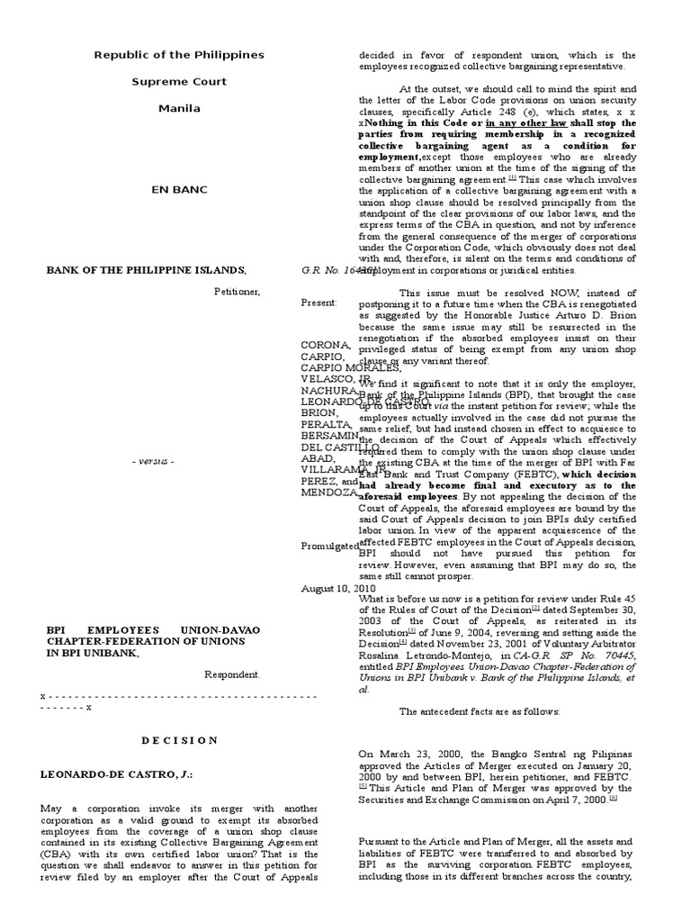 BPI vs. BPI Employees Union | PDF | Collective Bargaining | Employment